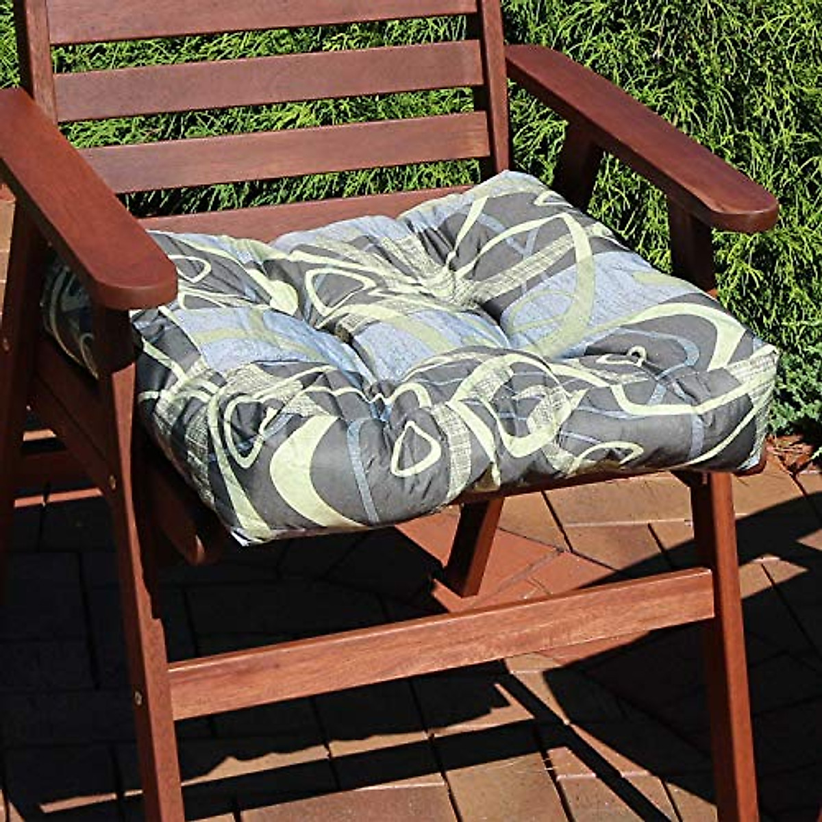 Sunnydaze Set of 2 Tufted Square Patio Cushions for Indoor/Outdoor Furniture - Replacement Cushions for Chairs and Seating - Seat Pads for Porch, Deck, and Garden Seats - Modern Jazz