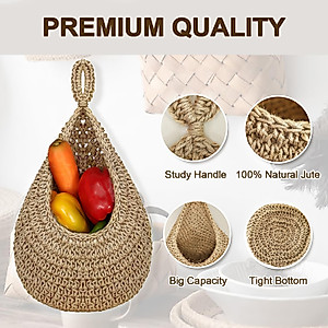 Hanging Fruit Basket for Kitchen, Boho Jute Hanging Baskets for Organizing, Hanging Wall Fruit Vegetable Baskets, Handwoven Decorative Hanging Kitchen Baskets for Potato, Onion Garlic