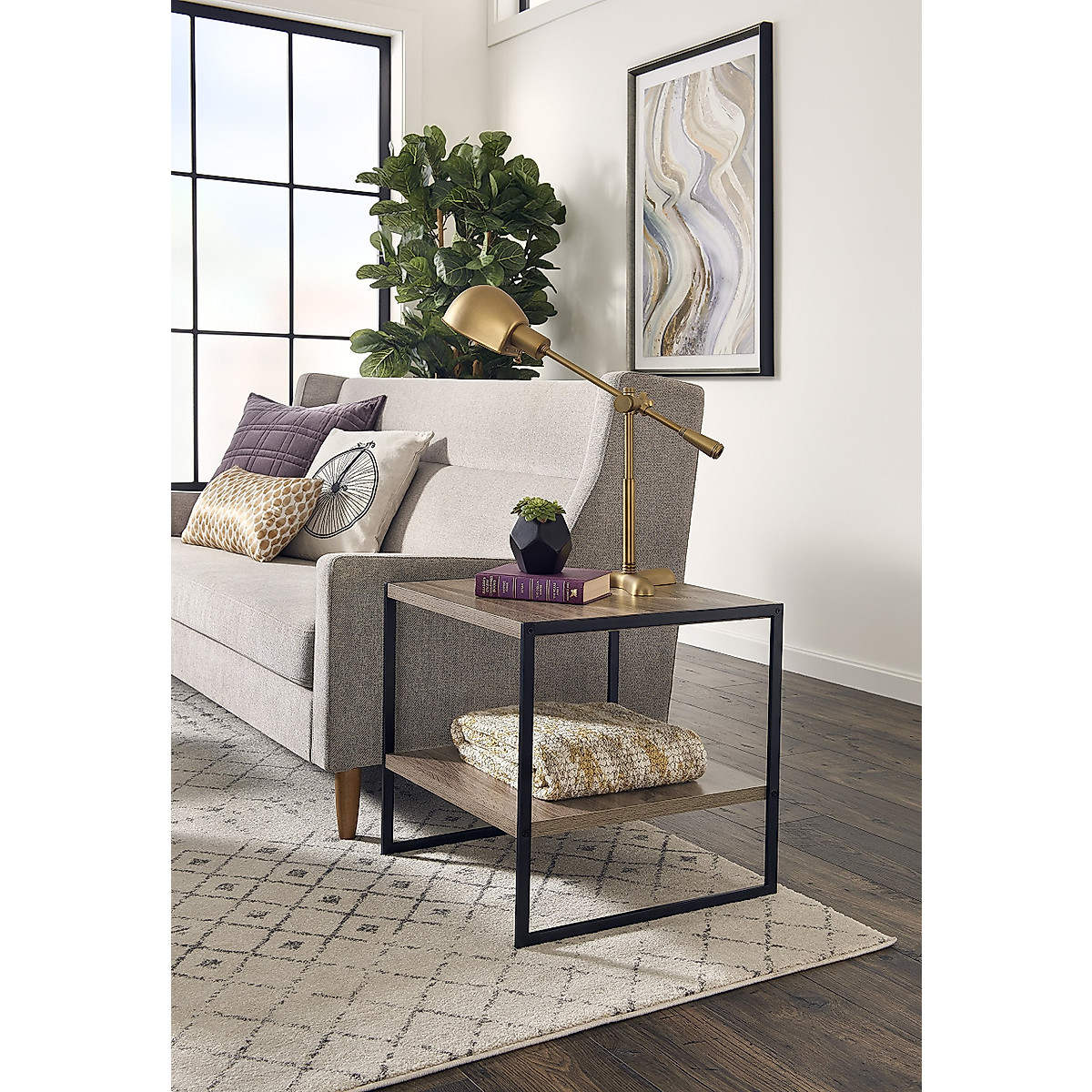 ClosetMaid 1314 2-Tier Square Wood Side Table with Storage Shelf, Gray