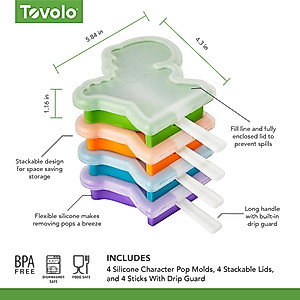 Tovolo Silicone Popsicle Molds with Sticks (4-Pack, Dino) - Reusable Ice Pop Molds for Homemade Flavored Ice Pops & Frozen Snacks - Stackable Popsicle Maker with Lid, Dishwasher Safe & BPA-Free