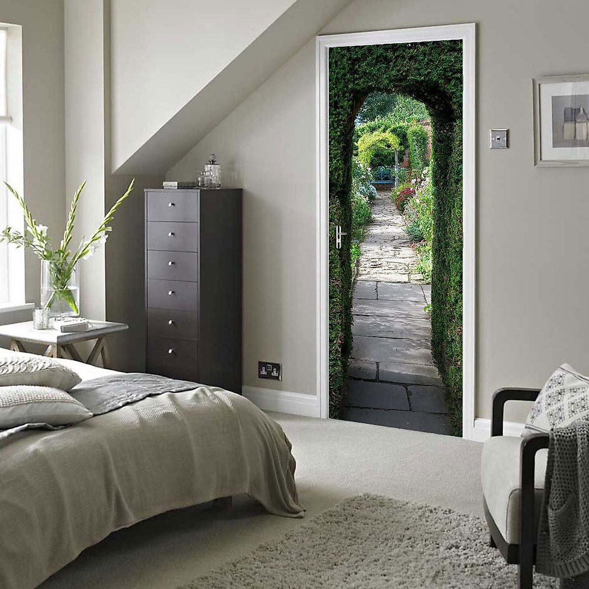 Modern Art GreenDoor 3D Door Sticker, Peel and Stick Removable Vinyl Door Decals for Home Decor, 30.3x78.7(77x200cm), 2 Pcs Set