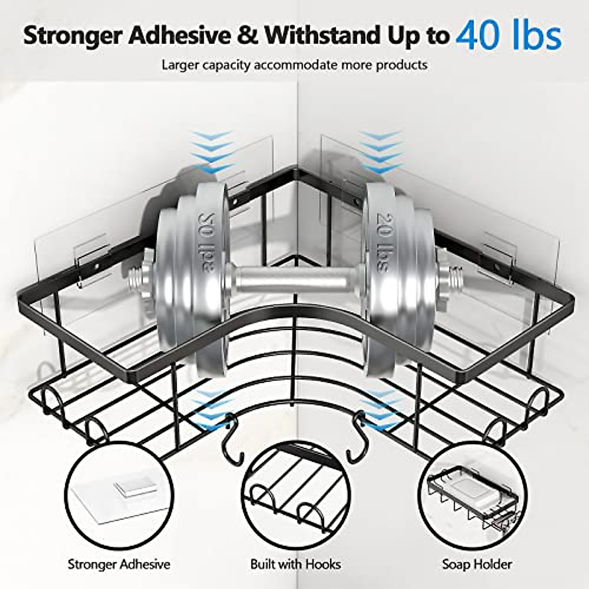Vmiya Shower Caddy Corner with Replacement Adhesive Strips