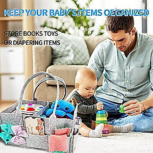 Baby Diaper Caddy Organizer,Portable Belt Diaper Caddy,Large Diaper Storage Caddy,Grey Travel Nursery Baskets,Baby Storage Organizer Nappy Holder Car Organizer