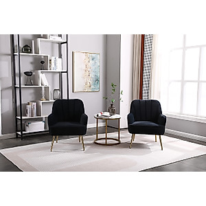 HANLIVES Accent Chair Set of 2,Modern Mid Century Velvet Sherpa Armchair,Comfy Arm Chair for Living Room Bedroom Office Waiting Room,Barrel Chairs(Black*2)