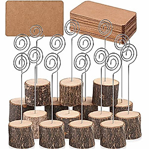 Toncoo 20Pcs Premium Wood Place Card Holders with Swirl Wire and 30 Pcs Kraft Place Cards, Memo Holder, Table Number Holders Stands, Name Cards Photo Holders for Wedding Party Sign Food Cards Label