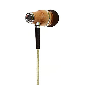 Symphonized NRG 2.0 Wood Earbuds Wired, in Ear Headphones with Microphone for Computer & Laptop, Noise Isolating Earphones for Cell Phone, Ear Buds with Booming Bass (Gold)