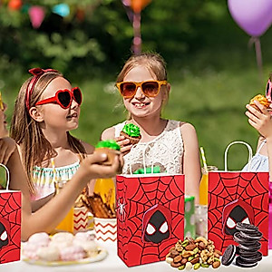 12 pcs Birthday Party Gift Bags with 12 pcs Spider Hero Stickers,Favor Treat Goodie Bag for Birthday Decorations and Supplies
