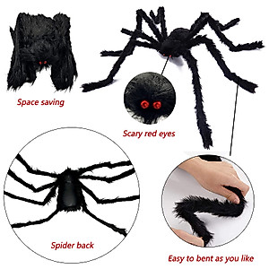 Halloween Decorations Outdoor 295'' Halloween Spider Web Decor 59'' Scary Giant Spider 100 Small Fake Spiders 40g Stretch Cobwebs Spider Webs Halloween Decorations for Outside Yard Garden Lawn Party