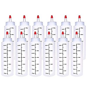 12 Pack 8 oz Plastic Squeeze Bottles,Polyethylene Durable Plastic,Clear Bottles,Red Cap,for Ketchup,Condiments,BBQ Sauce,Dressing,Barbecue,Grilling,Crafts,Syrup and More