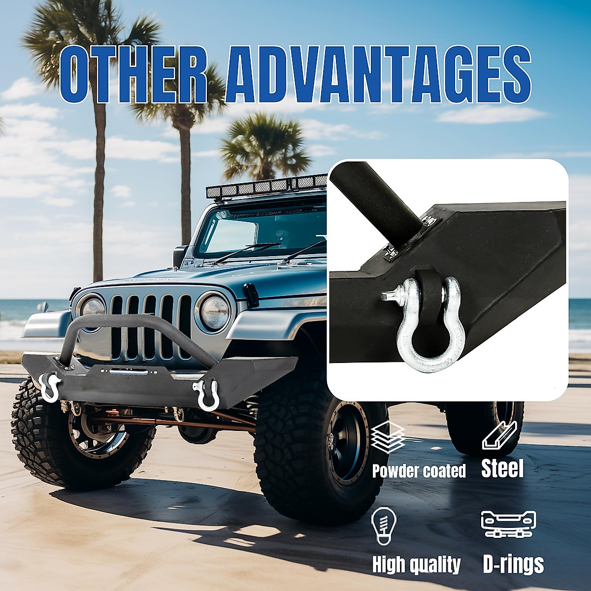 KUAFU Front Winch Bumper Black Compatible with 1986-2006 Jeep Wrangler TJ YJ With D-rings