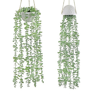 RED SECRET R 2 Pcs Artificial Hanging Plants Fake Eucalyptus Leaves Plants Faux Greenery Vines Hanging Planter Garden Bathroom Bedroom Indoor Outdoor Home Decor