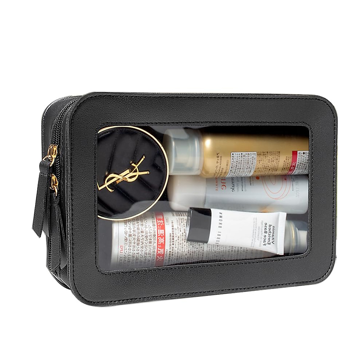 FFpaw Clear Makeup Bag Organizer, TSA Approved Portable Travel Toiletry Bag Clear Cosmetic Bag Case Small Make Up Bag Mini Makeup Pouch for Purse Car Essentials for Women Men (Black)