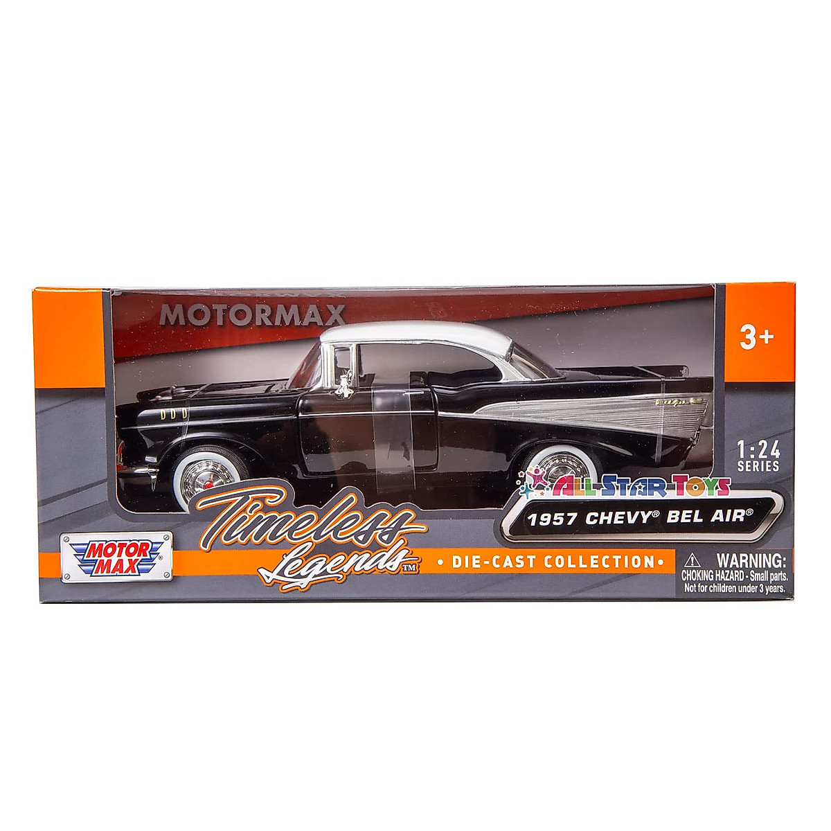 1957 Chevy Bel Air, Black - Motormax Premium American 73228 - 1/24 Scale Diecast Model Car