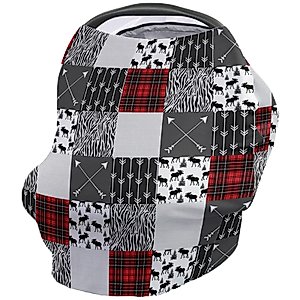 Baby Car Seat Covers for Newborns Red Black Buffalo Plaid Zebra Pattern Arrow Forest Elk Carseat Cover for Girl Boy Soft Breathable Fabric Stretchy Adjustable Nursing Breastfeeding Covers 26x27.6 inch