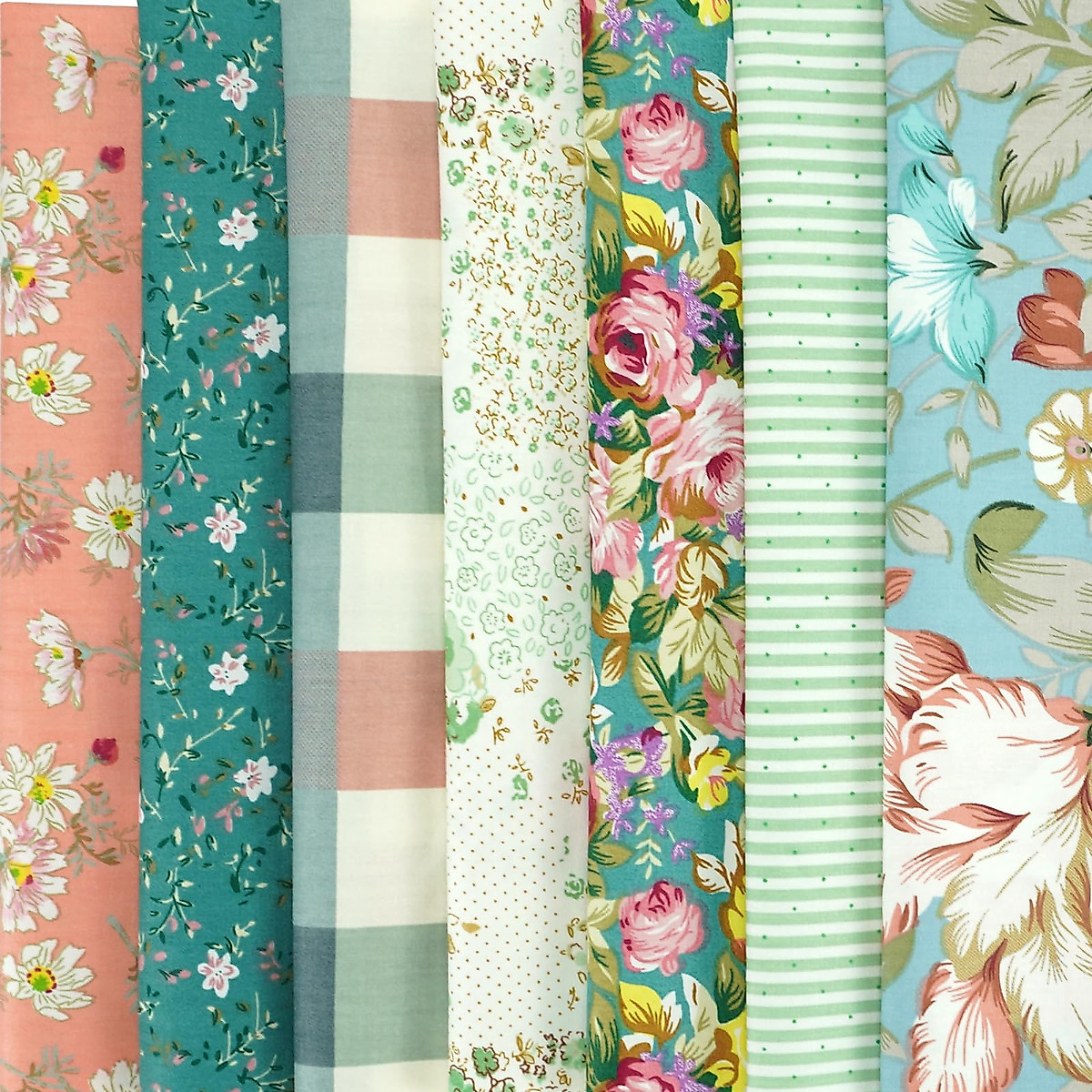 Mililanyo 7 Pieces Cotton Fabric 18 x 22 Inches Precut Patchwork Fabric Set Fat Quarter Bundles for Sewing Quilting Crafting (Peony Lily)