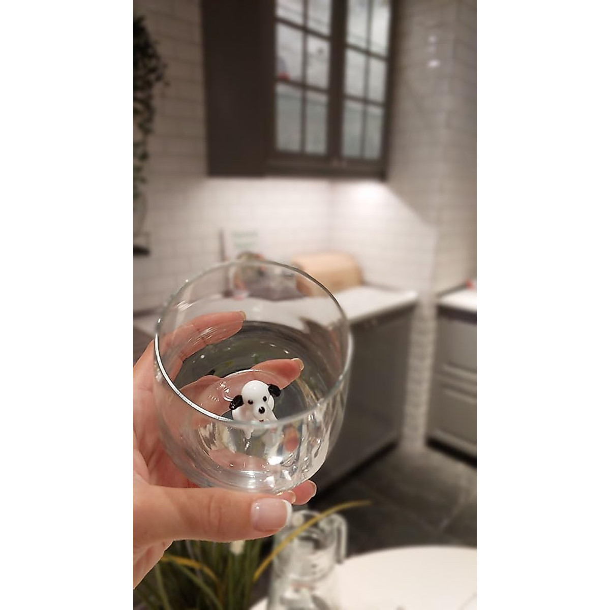 HeguSun Drinking Glass With Figurine Inside, Handmade Murano Glass Figures inside Stemless Glass for Wine, Cold Drinks and Beverages, 12 oz (Dalmatian)