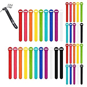 Self-Gripping Cable Ties by Wrap-It Storage, Multi-Color, 40 Pack (5 Inch and 8 Inch Straps) – Reusable Hook and Loop Cord Keeper, Cable Wrappers for Cord Management and Home Office Desk Organization