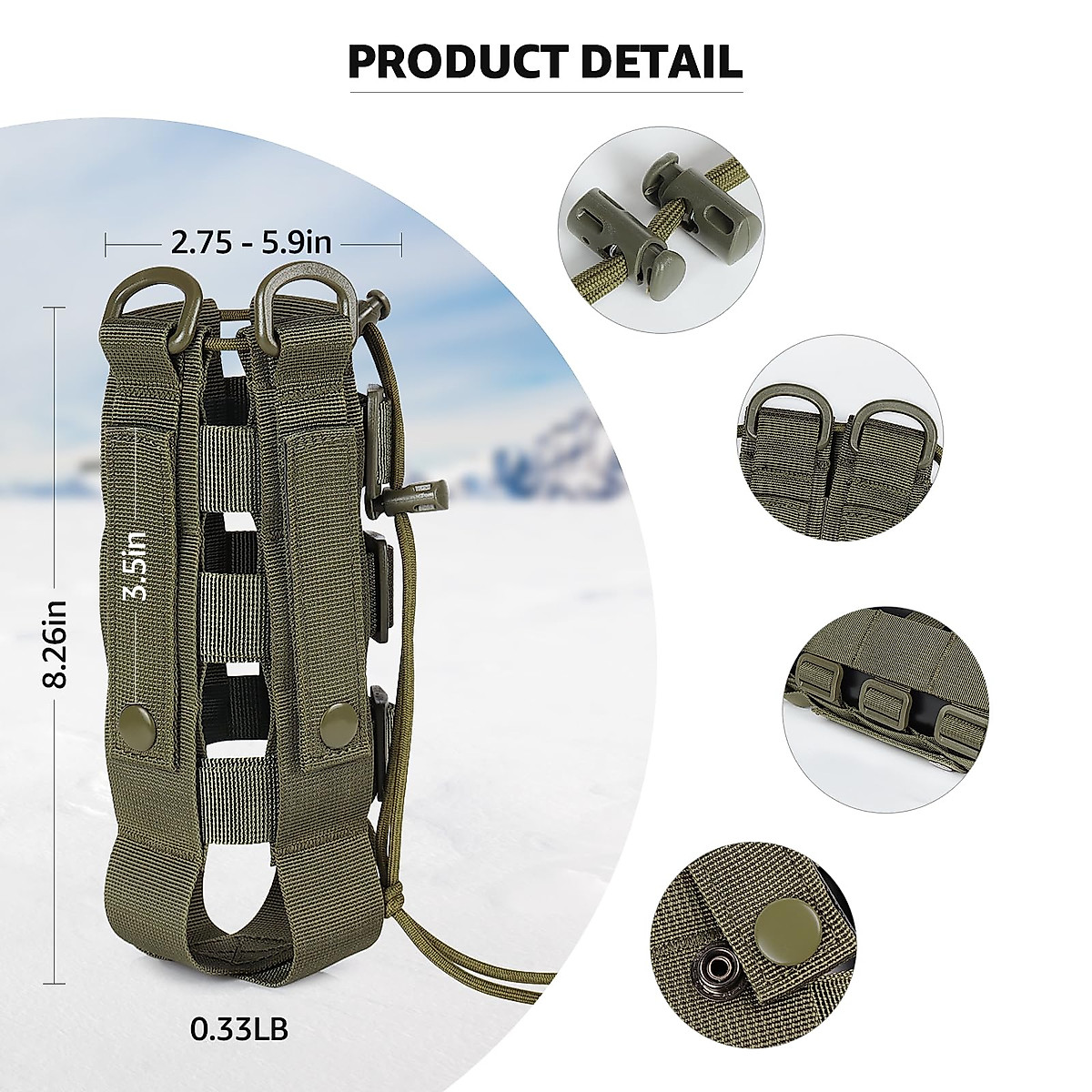 ZXXSFM Molle Pouch Water Bottle Holder for Backpack, Tactical Water Bottle Holder Use with Strap, Adjustable Straps Water Bottle Carrier Bag for 20 32 36 48 Oz Water Bottle(Green)