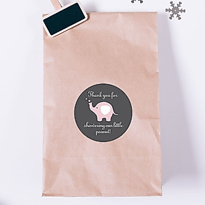 MAGJUCHE Pink Grey Elephant Thank You Stickers, Girl’s Baby Shower Party Favor Labels, 2 Inch Thank You For Showering Our Little, 40-Pack