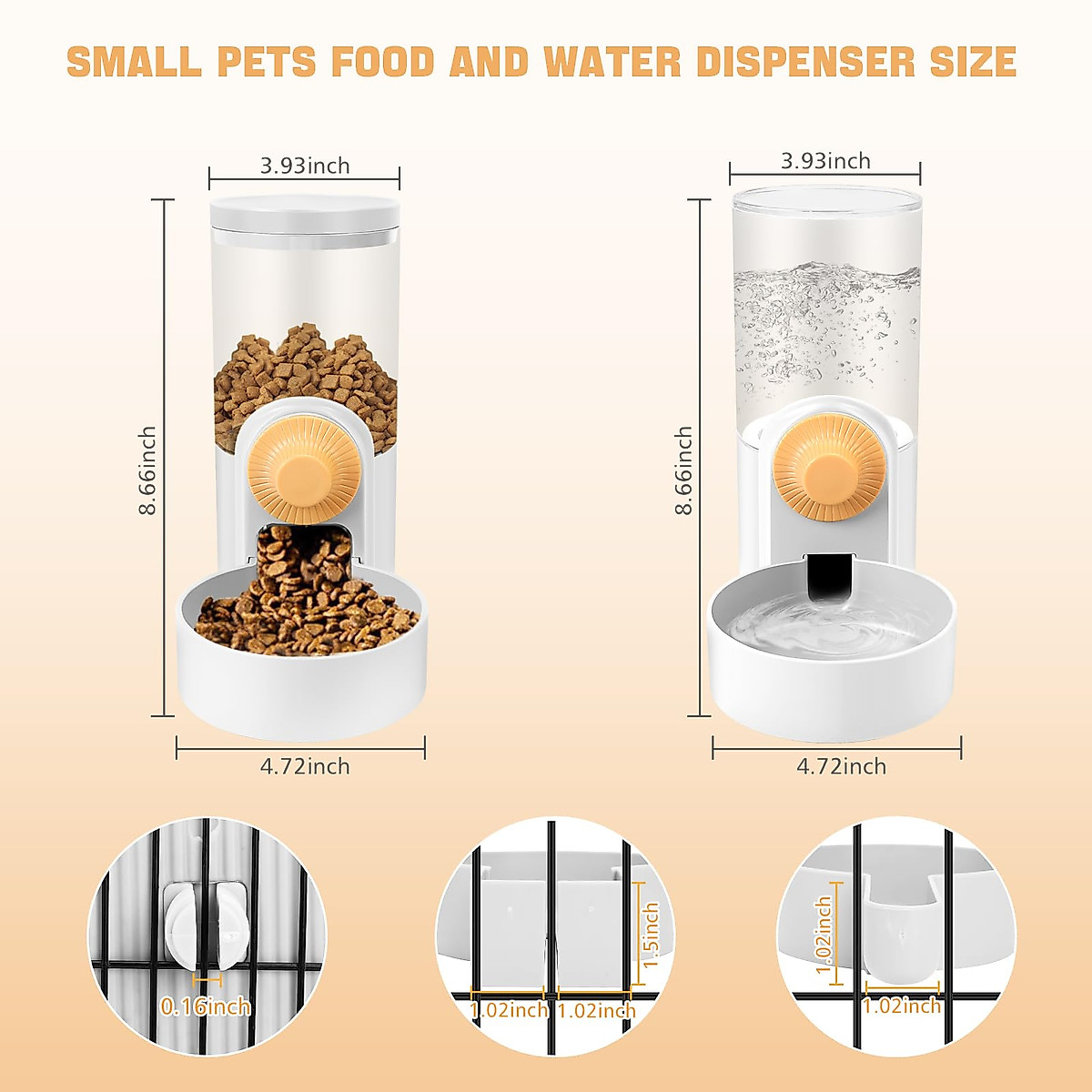 Yummy Sam Hanging Cage Automatic Small Pet Food Bowl Water Bottle Dispenser, 1L Auto Gravity Pet Feeder and Waterer Set Kennel Feeding Station Crate Feeder Dish for Puppy Cats Rabbit Ferret (White)