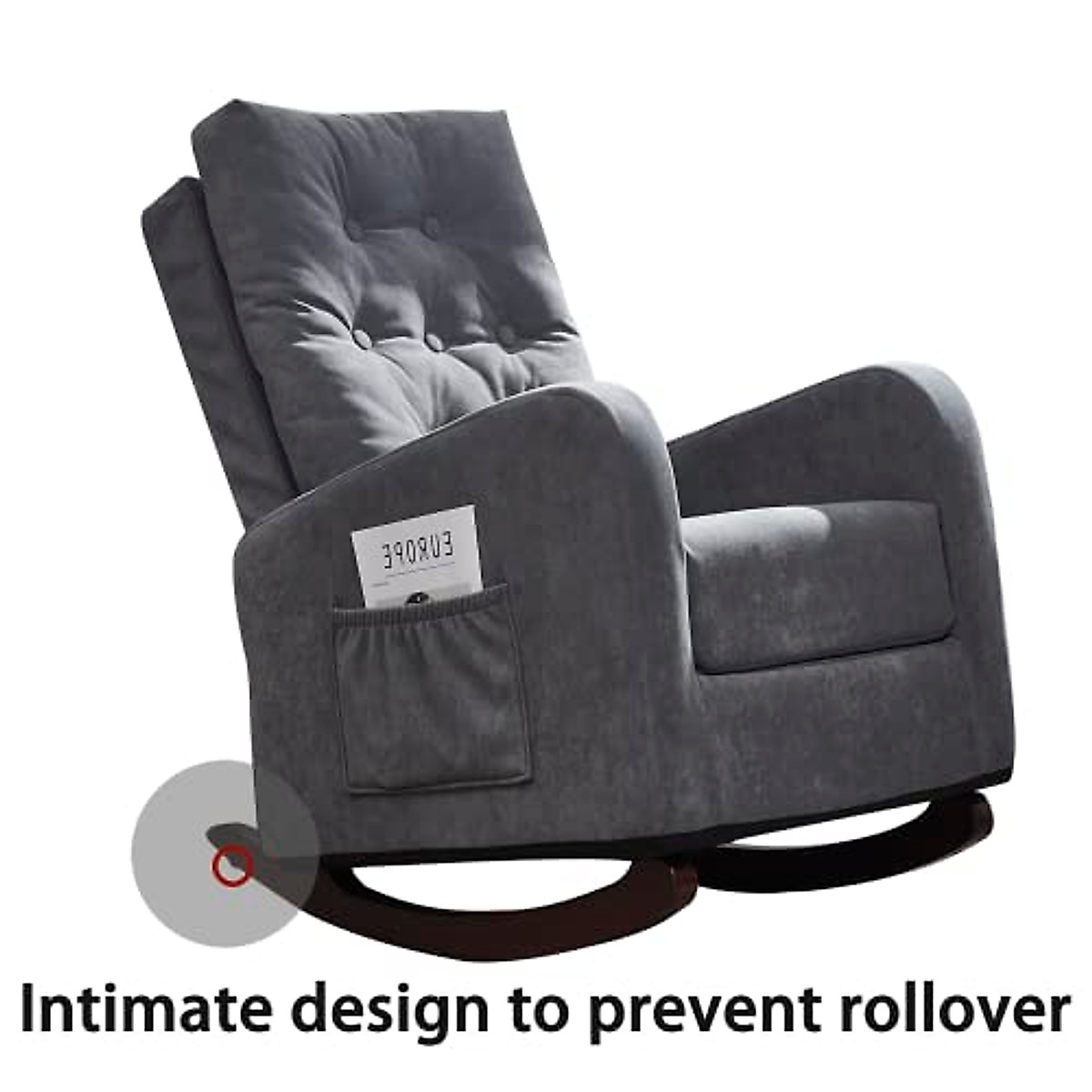 Ucloveria Rocking Chair Mid-Century Modern Nursery Rocking Armchair Upholstered Tall Back Accent Glider Rocker for Living Room Grey