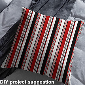 Feelyou Geometric Stripes Fabric by The Yard, Black Red Retro Simple Style Upholstery Fabric for Chairs, Abstract Striped Lines Decorative Waterproof Outdoor Fabric, 2 Yards, White
