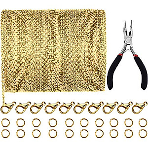 JOVITEC 39.4 Feet 2 mm Link Ball Chains Necklace Chain Necklace Jewelry Plier with 30 Pieces Lobster Clasps and 100 Pieces Jump Rings for Jewelry Accessories DIY (Gold)