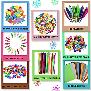 INFLORAL 1600+ Set Decorative toy mobiles and plush toys for Children made of felt/Bendable toys for Kids - Craft Accessories for Toddlers Googly Eyes Pipe Cleaners Poms Feathers Buttons Sequins