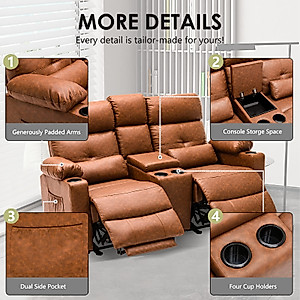 Consofa Power Reclining Loveseat, Reclining Loveseat with Console, Loveseat Recliner with Heat and Massage, Extending Footrest, Power Recliner Loveseat with Lumbar Support, Side Pocket for Living Room