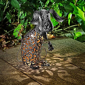 Nature's porter Silver Cat and Dog Figurine Metal Material Solar Powered Outdoor Garden LED Lights for Yard Patio Lawn Landscape Pathway Decorations(2 Packs)