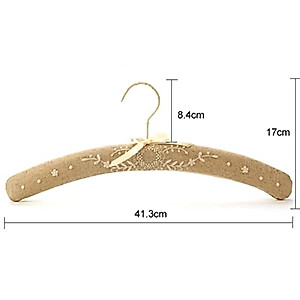 N/A Embroidered Satin Padded Wedding Hanger Bridal Wooden Adult Coat Hanger Ladies Hanger ( Color : Beige , Size : 41.3*17cm )