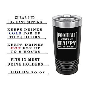 Rogue River Tactical Funny Sarcastic Black Football Fan PLayer 20 Oz. Travel Tumbler Mug Cup w/Lid Football Makes Me Happy You Not So Much Gift Idea