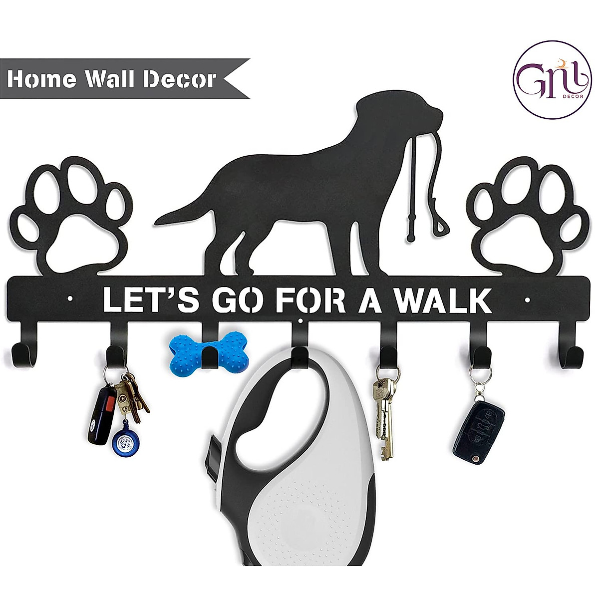 Dog Leash Holder for Wall - Leash Holder Wall Mount 15"x8" - Key Holder for Wall Decorative - Key Rack Gift for Dog Lovers - Dog Leash Hooks for Wall - Dog Mom Gifts for Women