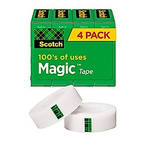 Scotch Magic Tape, 4 Rolls, Numerous Applications, Invisible, Engineered for Repairing, 3/4 x 1000 Inches, Boxed (810K4), Transparent