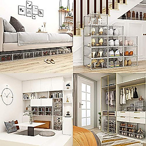 SEE SRPING XX-Large 12 Pack Shoe Storage Box, Clear Plastic Stackable Shoe Organizer for Closet, Shoe Rack Sneaker Containers Bins Holders Fit up to Size 14 (Black)