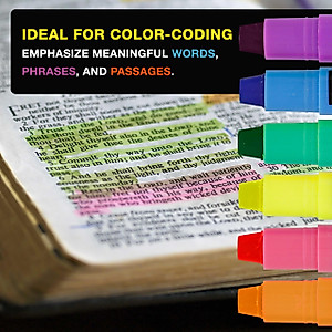 U.S. Office Supply Bible Safe Gel Highlighters, 6 Pack Set - 6 Different Bright Neon Fluorescent Highlight Colors Yellow, Orange, Pink, Purple, Green, Blue - Won't Bleed, Fade or Smear - Study Guide