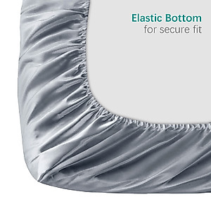 Satin Pack and Play Sheet Fitted, 2 Pack Portable Playard | Mini Crib Sheets, Ultra Soft Satin Microfiber Graco Pack N Play Sheets, Grey & Navy, Preshrunk