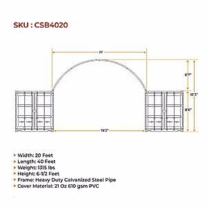Mytee Products 40'(L) x 20'(W) Shipping Container Canopy Shelter - 21 Oz 610 GSM PVC White Cover Storage Container Roof with No End Walls - Durable & Weather-Resistant