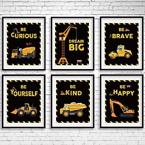SUUURA-OO Truck Inspirational Quote Art Print Set of 6 (8”X10”), Dream big Truck Bedroom Cool Poster for for Nursery Boys Son Brother Grandson Kids Room Home Decor, No Frame