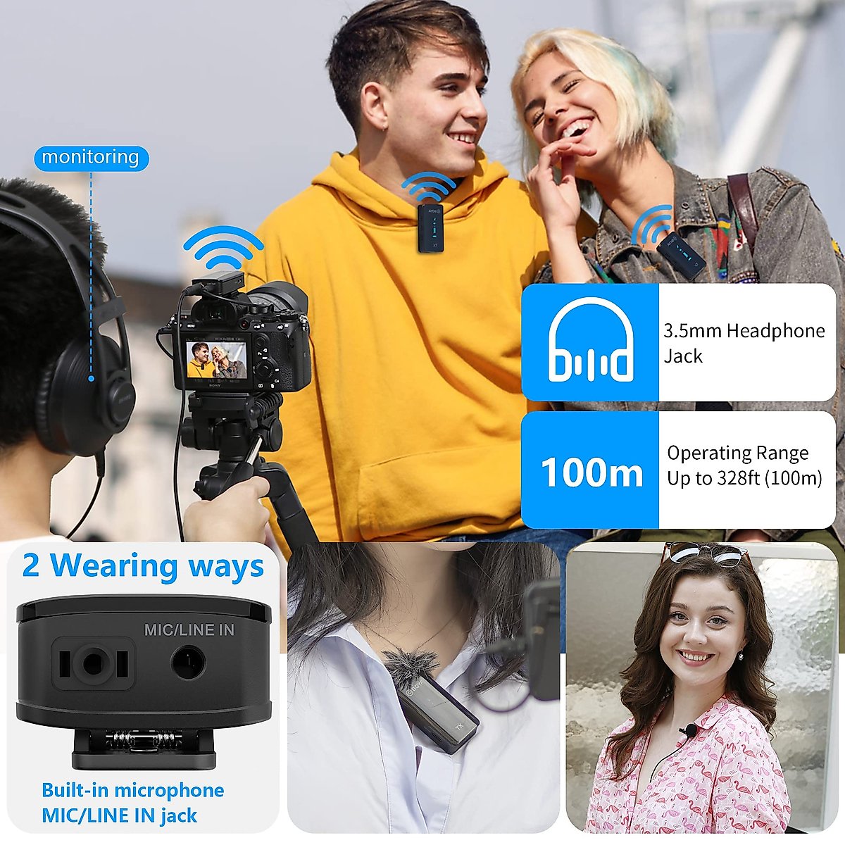 BOYA BY-XM6-S2 Wireless Lavalier Microphone 2.4GHz Dual Channel Wireless Lapel Microphones for Cameras DSLR Camcorder Clip on Lapel Mic for Video Recording YouTube Vlogging Interview 328ft Range