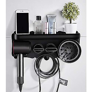 Magik Magnetic Supersonic Hair Dryer Accessories Metal Wall Mount Holder Hanger for Dyson and Other Hair Dryers Bathroom Toothbrush Makeup Cosmetic Shelf Rack Caddy Storage Organizer (Large, Black)