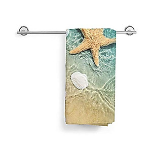 MSGUIDE Starfish Seashell On Beach Hand Towels for Bathroom Clearance Decor Face Towels Microfiber Towels Soft Fingertip Towel for Gym Yoga Spa Pool Sport Hotel