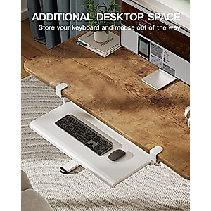 HUANUO Keyboard Tray Under Desk, Ergonomic Large Keyboard Tray with C Clamp, Updated Metal Slide Rail Keyboard Tray Mouse Tray, Pull Out Platform Computer Drawer for Typing, 27.5" W x 12.2" D, White