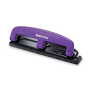 Bostitch Office EZ Squeeze Reduced Effort 3-Hole Punch, 12 Sheets, Purple (2105), 1.6" x 3" x 11"