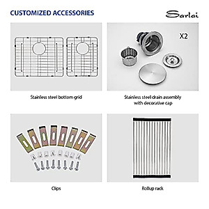 33 Double Farmhouse Sink - Sarlai 33 Inch Kitchen Sink Double Bowl 60/40 Stainless Steel 16 Gauge Round Corner Farm Kitchen Sink
