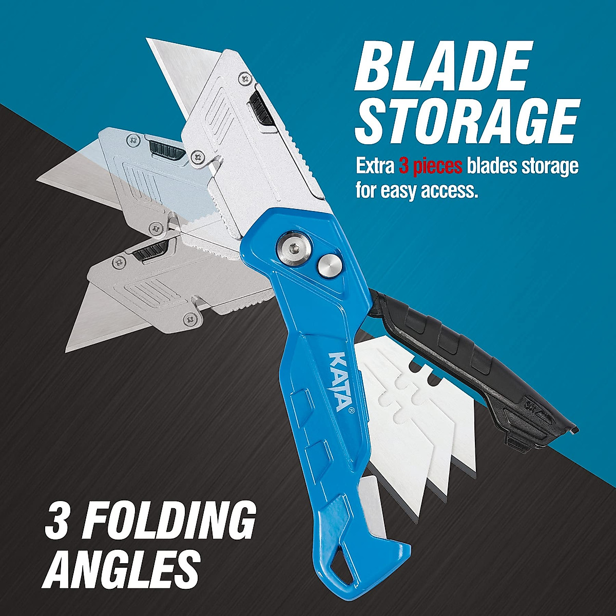 KATA 2Pack Utility Knife Box Cutter Retractable Folding Razor Knife Set Heavy Dudy Safety Cutter, 10pcs SK5 Sharp Blades Included, Blue