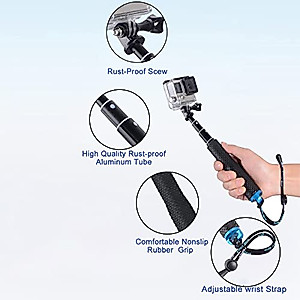 WLPREOE Selfie Stick + Camera Float Accessories Kit for GoPro,19” Waterproof Hand Grip Extension Portable Adjustable Monopod Pole for GoPro Hero 11 10 9 8 MAX 7 Black Silver White/6/5 Black/5S/4/3