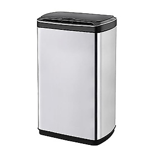 ELPHECO 50 Liter / 13.2 Gallon Rectangular Kitchen Trash Can, Brushed Stainless Steel Finish Motion Sensor Trash Can, Automatic Trash can for Kitchen, Living Room, Office, 3 AA Batteries (Excluded)