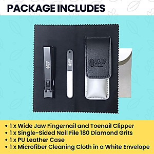 AVXIGO FIELD Ultra Sharp Sturdy Nail Clipper w/Catcher & Safety Lock, Wide Jaw Opening Curved Blade, Thick Fingernail Toenail Cutter - Comes w/Nail File, Microfiber Cloth & PU Leather Case (Black)