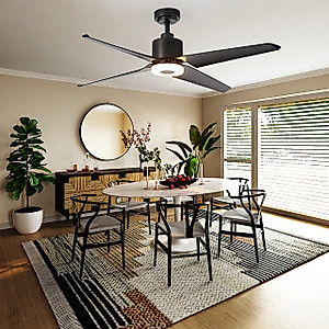 FINXIN Indoor Ceiling Fan Light Fixtures Black Remote LED 54 Ceiling Fans For Bedroom,Living Room,Dining Room Including DC Motor,4-Blades,Remote Switch